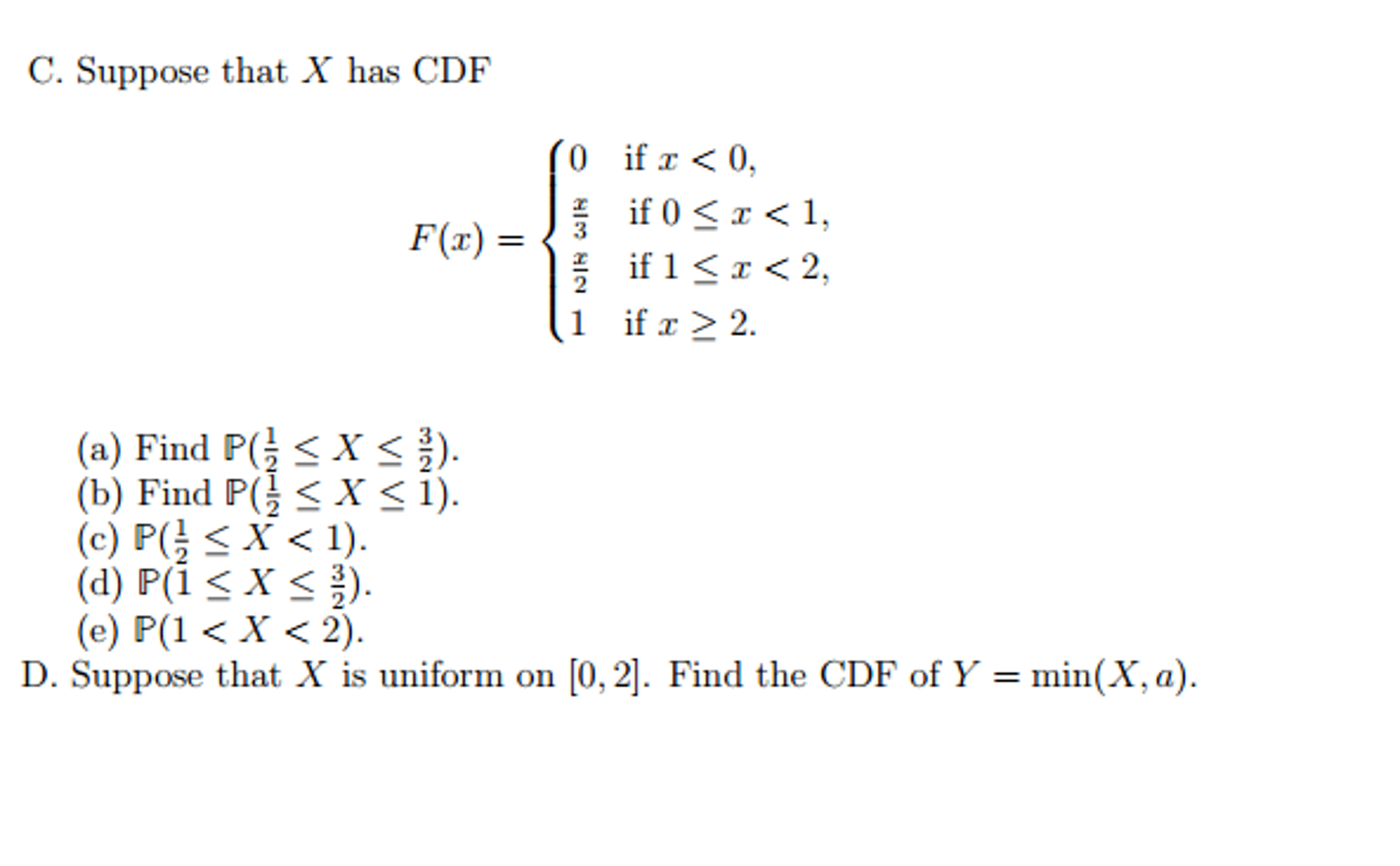 Solved Suppose that X has CDF F(x) = {0 if x