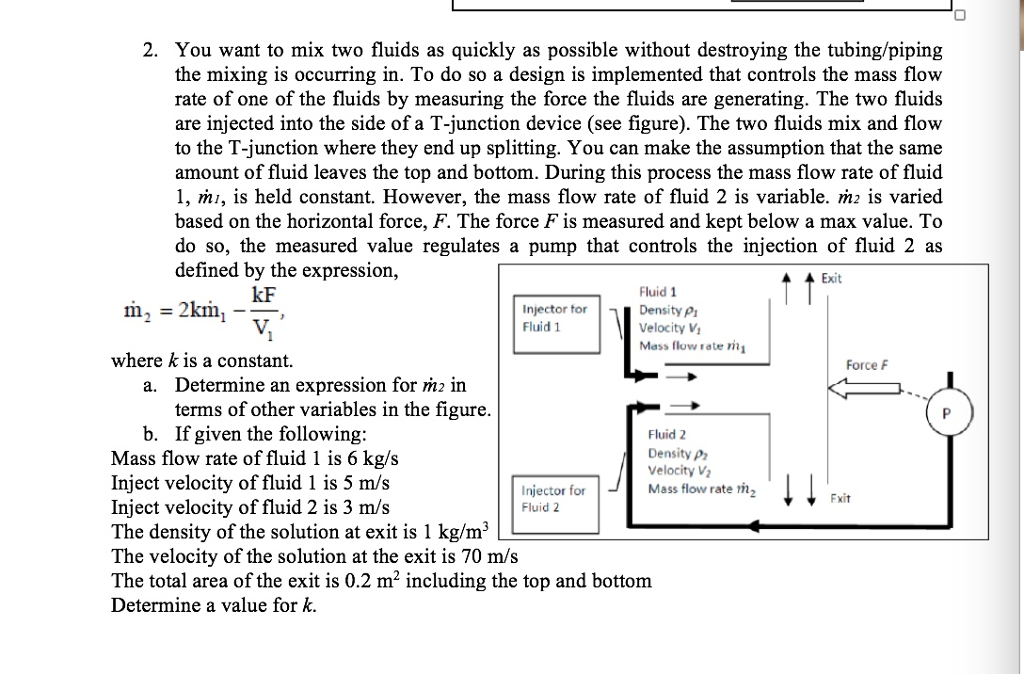 Solved 2. You want to mix two fluids as quickly as possible | Chegg.com