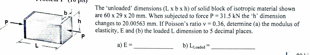Solved The 'unloaded' dimensions (L times b times h) of | Chegg.com