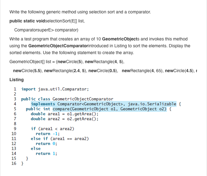 Solved Write the following generic method using selection | Chegg.com