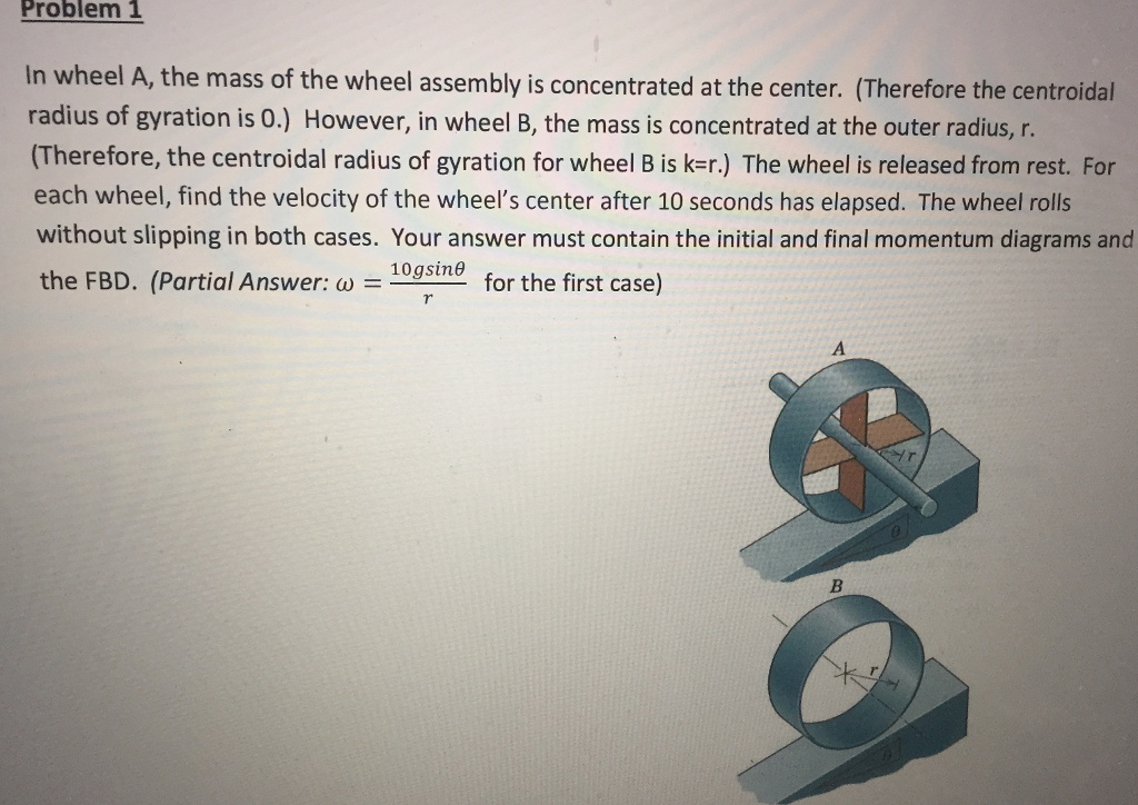 Solved Problem 1 In wheel A, the mass of the wheel assembly | Chegg.com