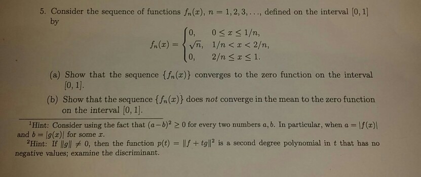 5. Consider the sequence of functions fn(x), n | Chegg.com