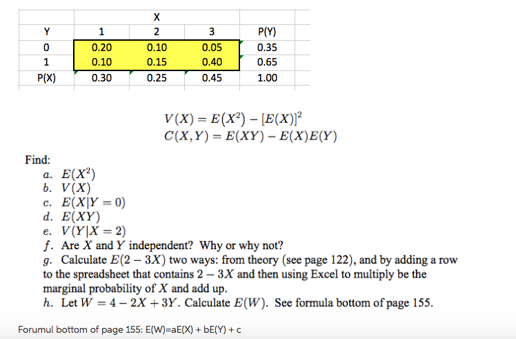 Solved V(X) + E(X^2) - [E(X)]^2 C(X, Y) = E(XY) - | Chegg.com