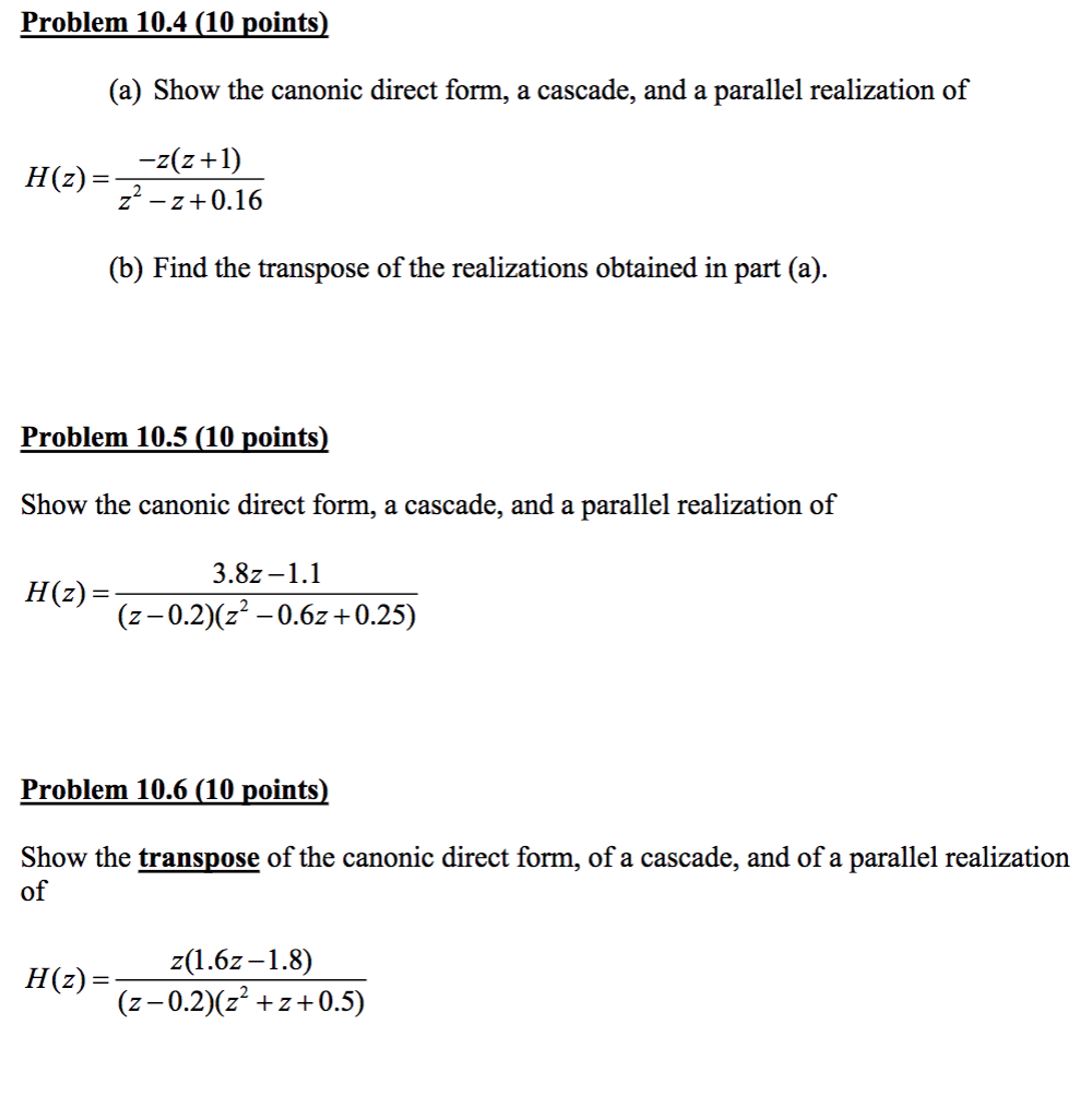 Solved Problem 10.4 (10 points) (a) Show the canonic direct | Chegg.com
