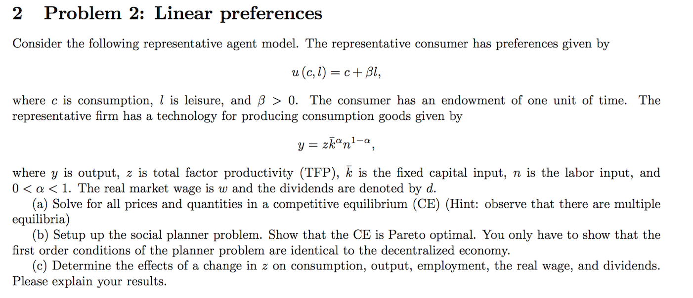 Linear preferences Consider the following | Chegg.com
