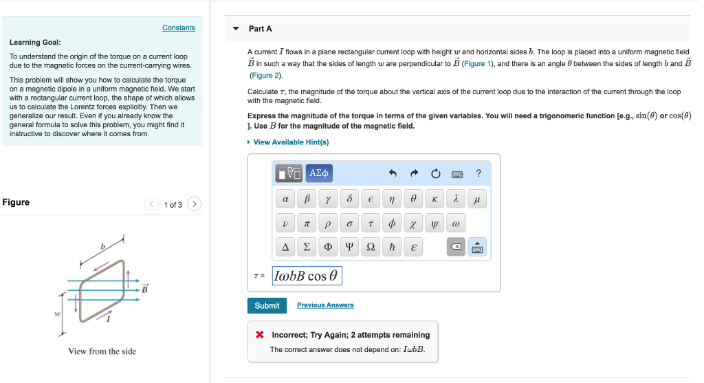 Solved stant Part A Learning Goal A current I flows in a | Chegg.com