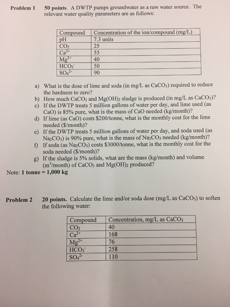 Solved 50 points. A DWTP pumps groundwater as a raw water | Chegg.com