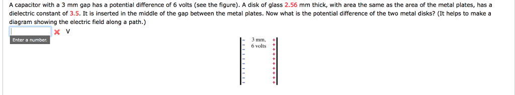 Solved A capacitor with a 3 mm gap has a potential | Chegg.com