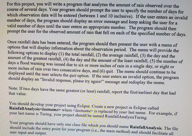 Solved For this project, you will write a program that | Chegg.com