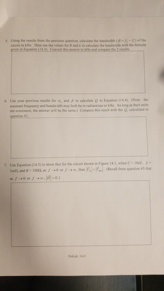 Solved EEE202 Experiment #14: FREQUENCY RESPONSE OF RLC | Chegg.com