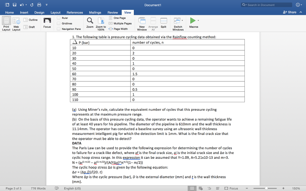 Use Miner's Rule to calculate equivalent number of | Chegg.com