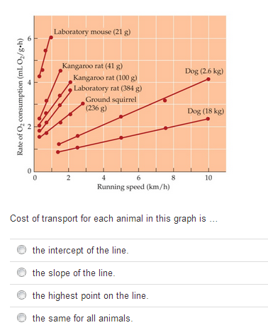 Solved Cost of transport for each animal in this graph is | Chegg.com