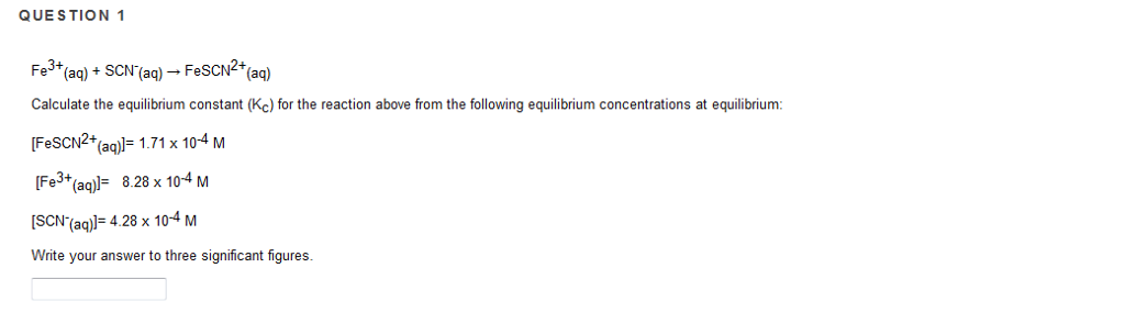 Solved Fe^3+(aq) + SCN^-(aq) rightarrow FeSCN^2+(aq) | Chegg.com