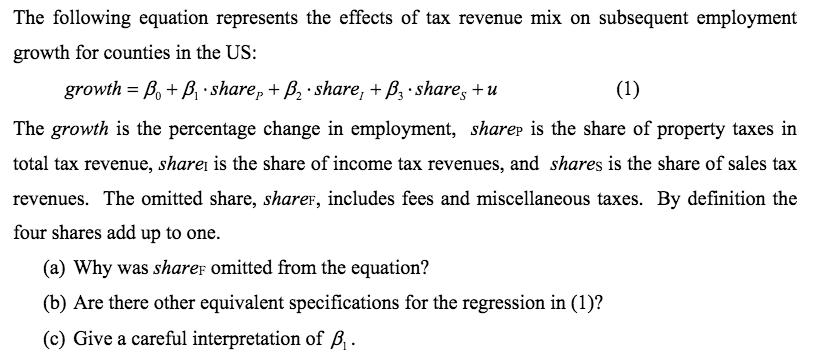 Solved The following equation represents the effects of tax | Chegg.com
