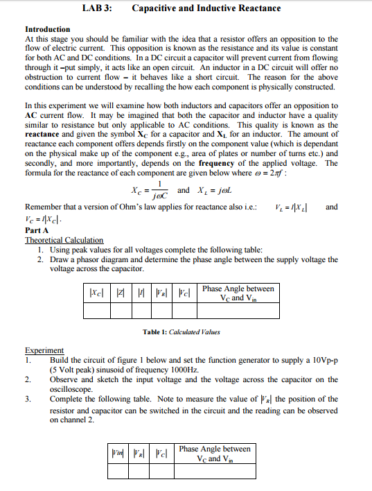 Solved LAB 3: Capacitive and Inductive Reactance | Chegg.com