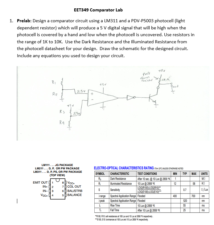 Solved EET349 Comparator Lab Prelab: Design a comparator | Chegg.com