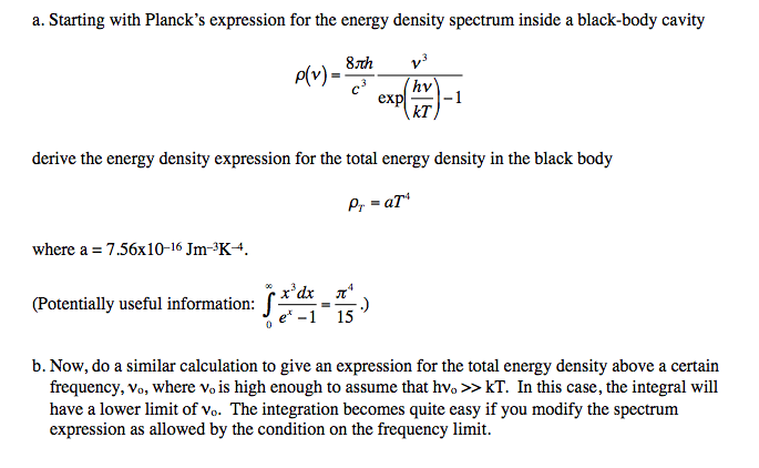 Solved Starling with Planck s expression for the energy | Chegg.com