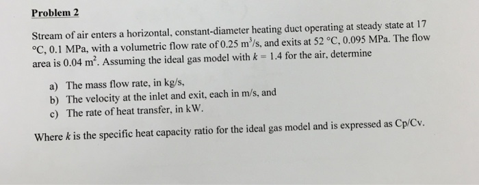 Solved Stream of air enters a horizontal, constant-diameter | Chegg.com