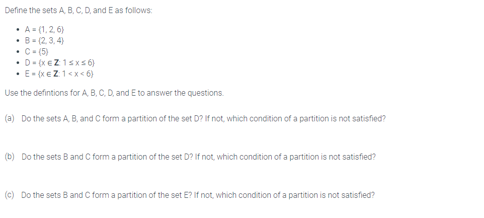 Solved Define the sets A, B, C, D, and E as follows: | Chegg.com