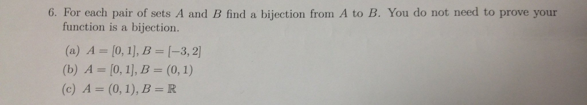 Solved 6. For each pair of sets A and B find a bijection | Chegg.com