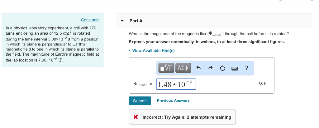 Solved Constants PartA In a physics laboratory experiment, a | Chegg.com