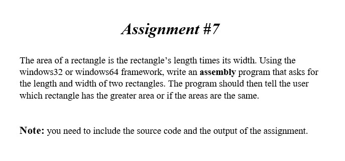 Solved Assignment #7 The area of a rectangle is the | Chegg.com