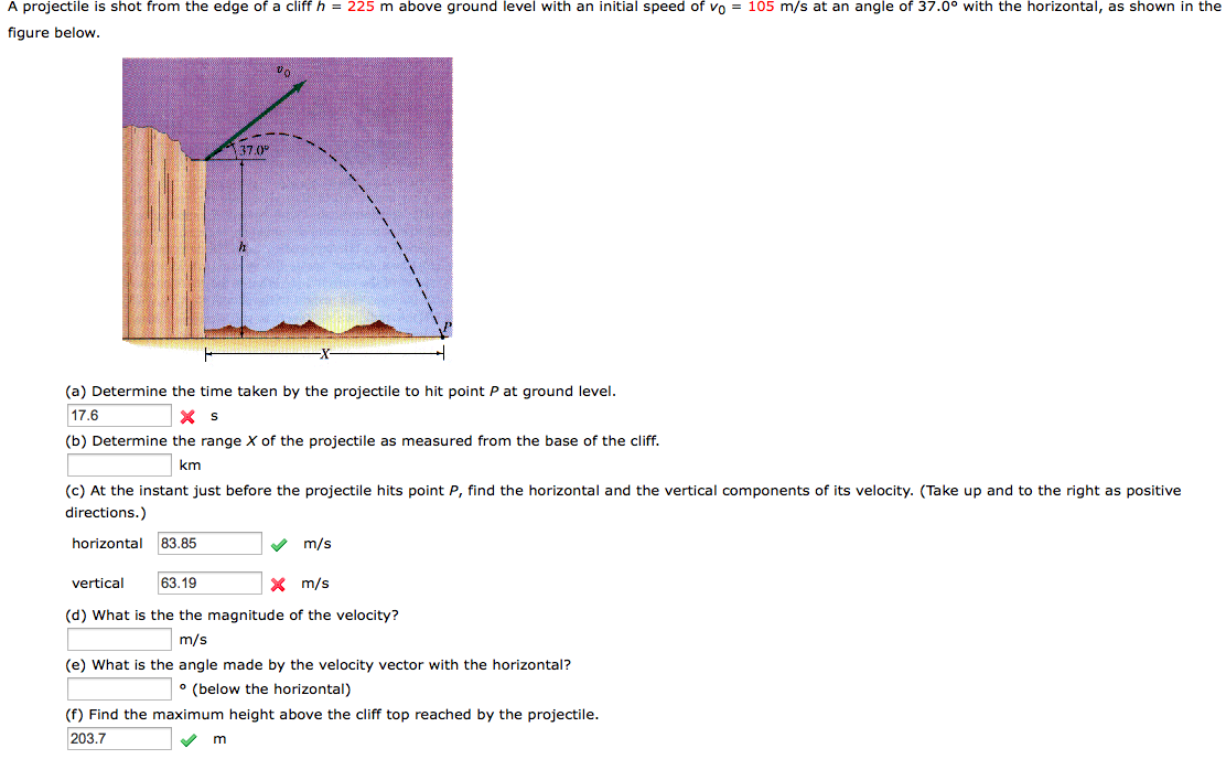 Solved A projectile is shot from the edge of a cliff h = 225 | Chegg.com