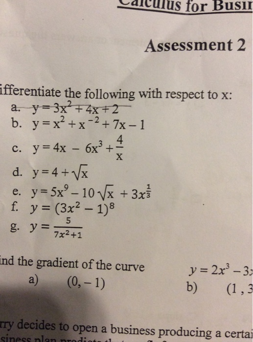 Solved Differentiate The Following With Respect To X