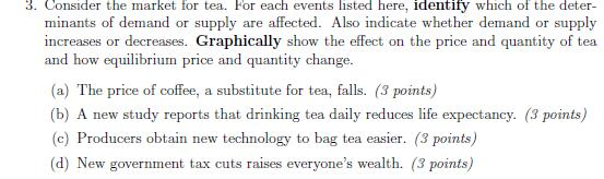 Solved Consider the market for tea. For each events listed | Chegg.com