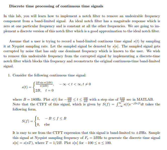Solved Discrete time processing of continuous time signals | Chegg.com