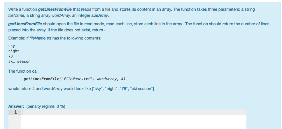 Solved Write a function getLinesFromFile that reads from a | Chegg.com