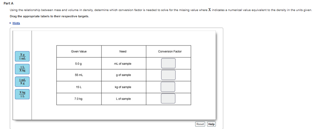 Solved Part A Using the relationship between mass and volume | Chegg.com