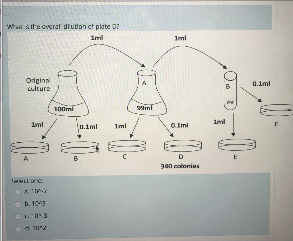 Solved What is the overall dilution of plate D? 1ml 1ml | Chegg.com