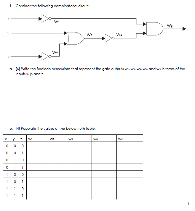 Solved 1 Consider The Following Combinatorial Circuit A