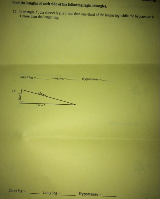 Solved In triangle F, the shorter leg is 1 less the an | Chegg.com