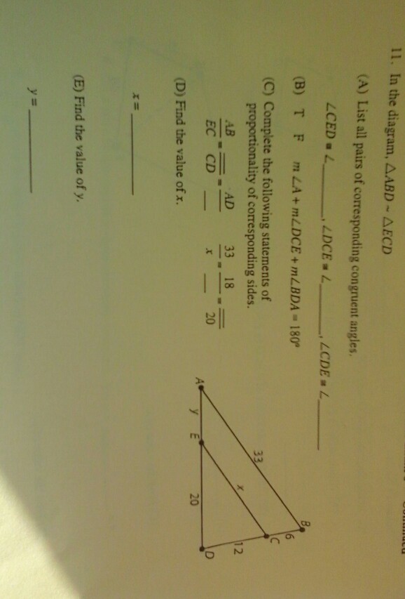Solved In the diagram, delta ABD ~ delta ECD List all pairs | Chegg.com
