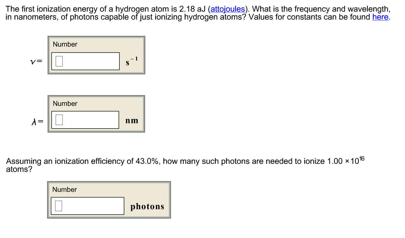 Solved The first ionization energy of a hydrogen atom is | Chegg.com
