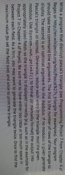 Solved Write a program that displays pascal's triangle (see | Chegg.com