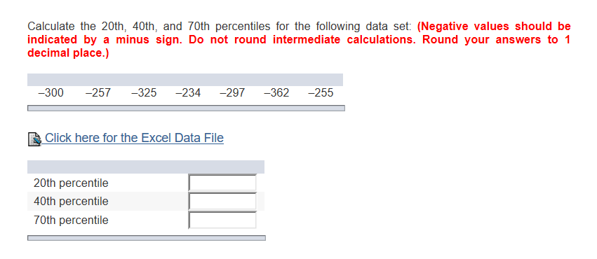 Solved Calculate the 20th, 40th, and 70th percentiles for | Chegg.com