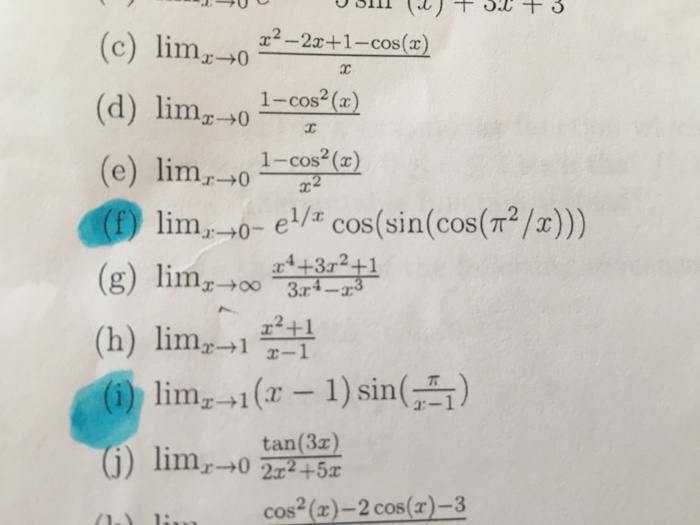Solved lim_x rightarrow 0 - e^1/x cos(sin(cos(pi^2/x))) | Chegg.com