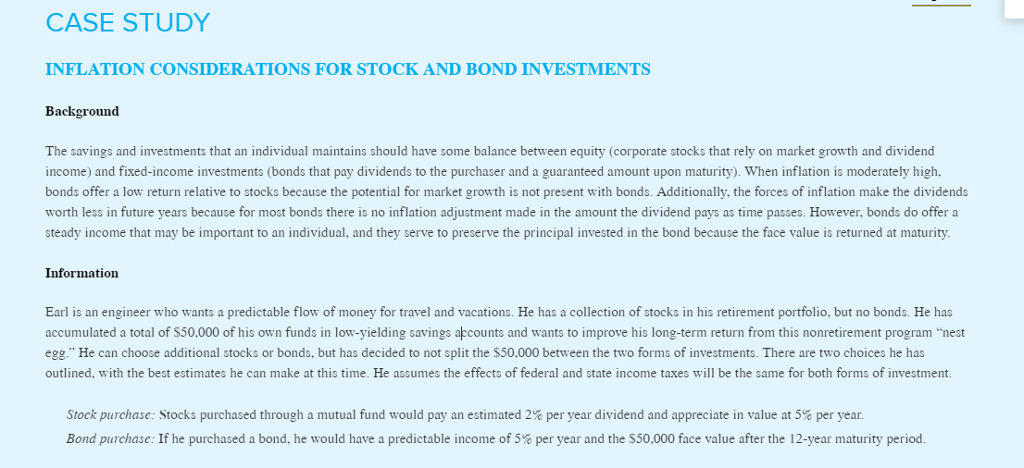 Solved CASE STUDY INFLATION CONSIDERATIONS FOR STOCK AND | Chegg.com