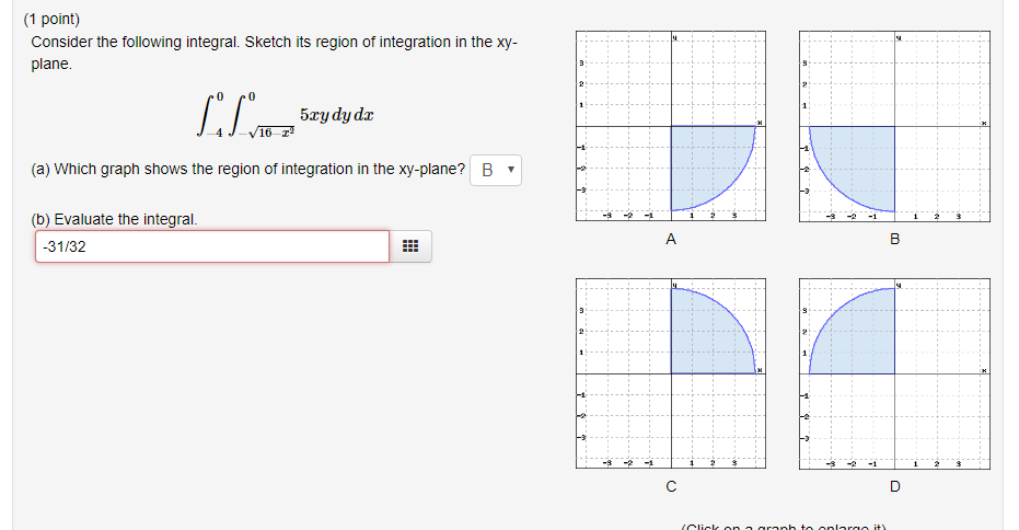 Solved (1 point) Consider the following integral. Sketch its | Chegg.com