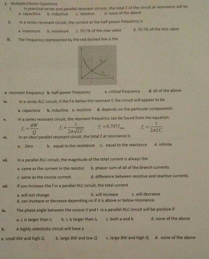 Solved 1. Multiple Choice Questions i. In practical series | Chegg.com