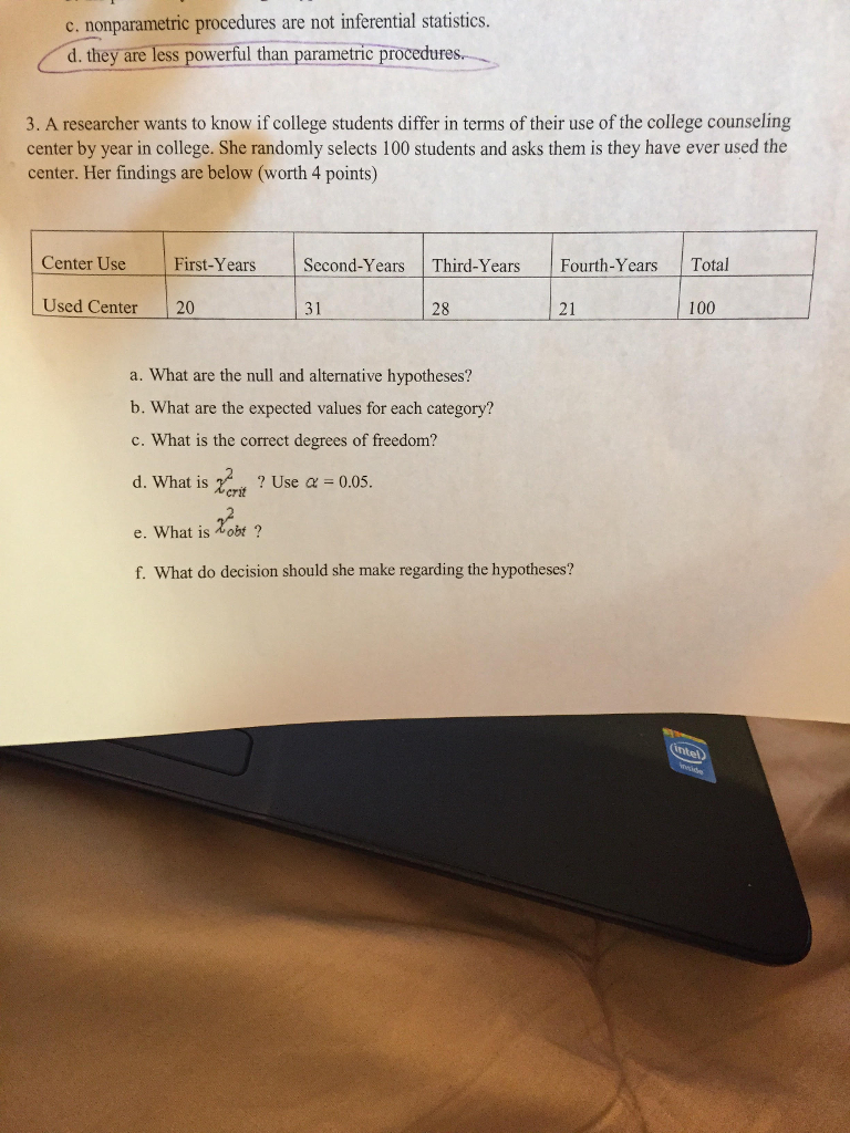 Solved c. nonparametric procedures are not inferential | Chegg.com