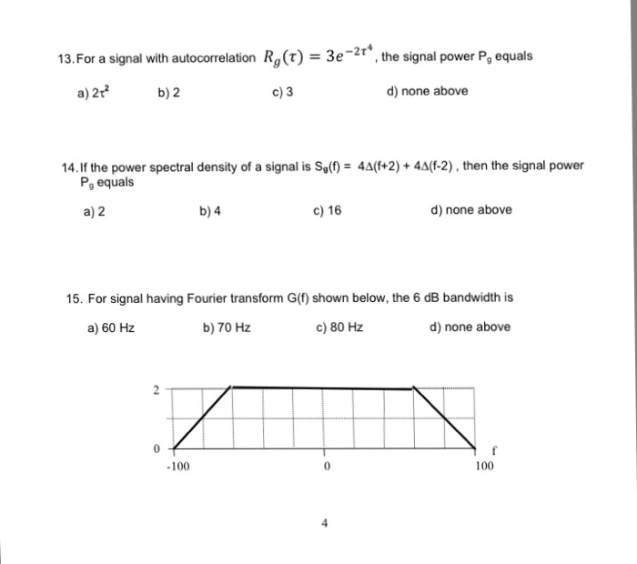 Solved 13. For a signal with autocorrelation Rg(r) = 3e_㎡, | Chegg.com
