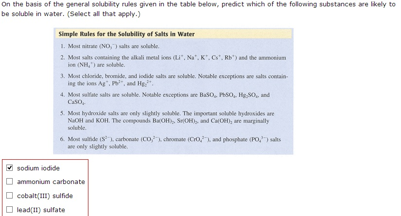 Solved On the basis of the general solubility rules given in | Chegg.com