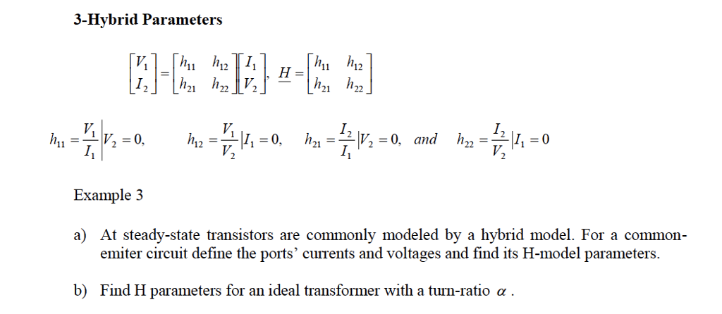 Solved 3-Hybrid Parameters 21 V. Example 3 a) At | Chegg.com