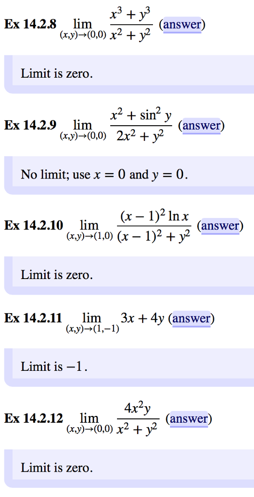 Solved Ex 14.2.8 lim (answer) (x,y)?(0,0) x2 + y2 Limit is | Chegg.com