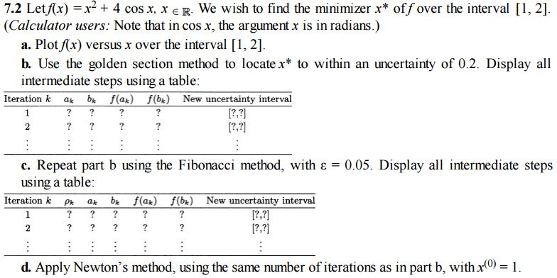 Solved Let f(a) = x + 4 cos x, x element R. We wish to find | Chegg.com
