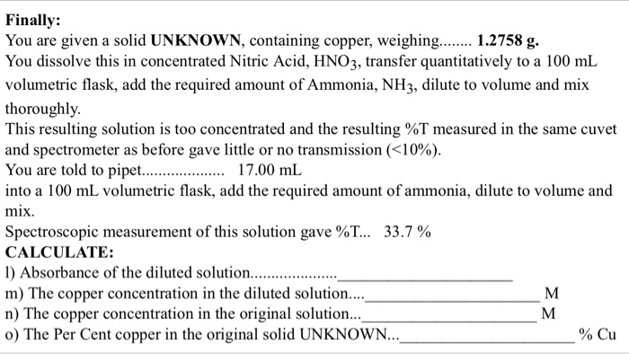 Solved Pre-Laboratory Assignment for Copper Analysis by | Chegg.com